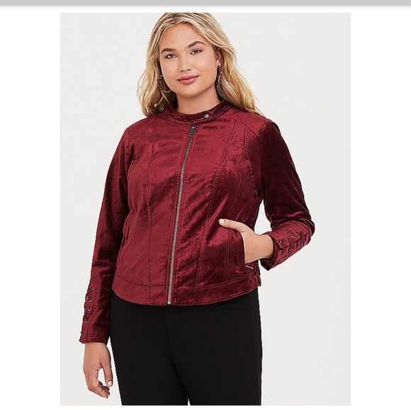 torrid | Jackets & Coats | Torrid Velvet Moto Jacket With Lace Up ...